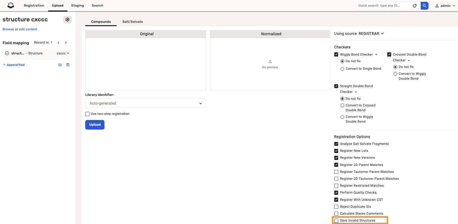 Upload compounds | Chemaxon Docs
